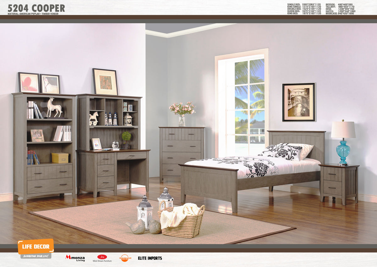 Copper Bookcase - Light Grey Timber Veneer & Dark American Popular ...